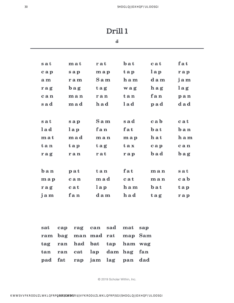 Reading Fluency Drill: Short A Words