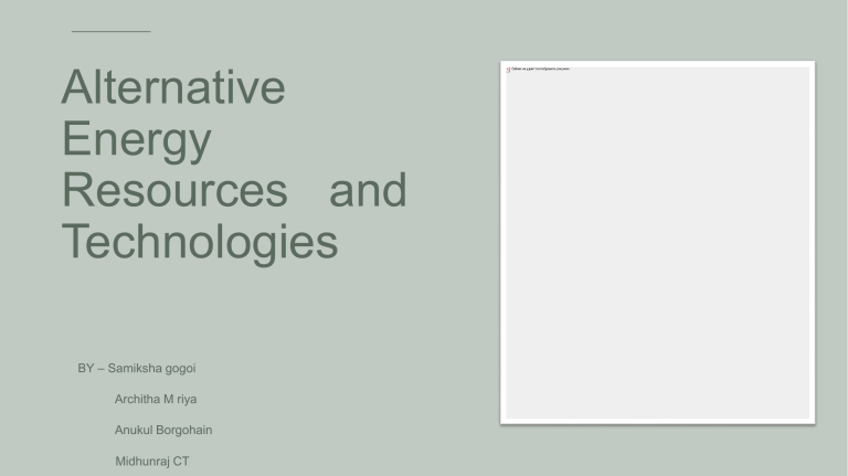 Alternative Energy Resources & Technologies