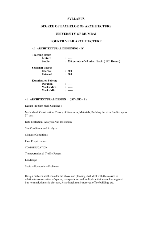 Architecture Syllabus: University of Mumbai