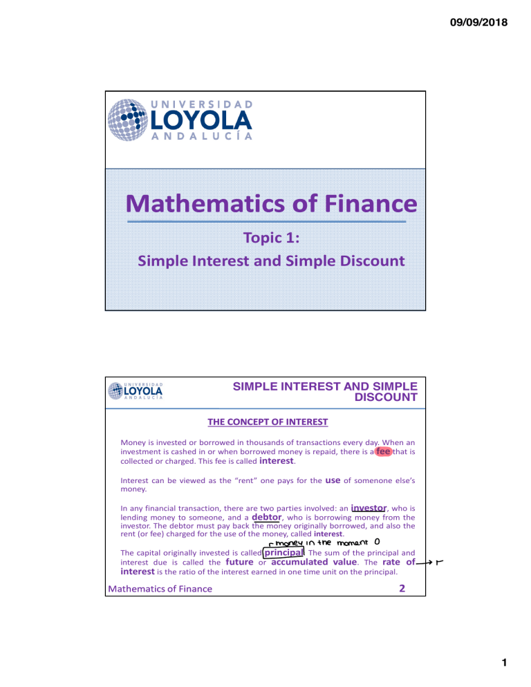 Simple Interest & Discount: Mathematics of Finance