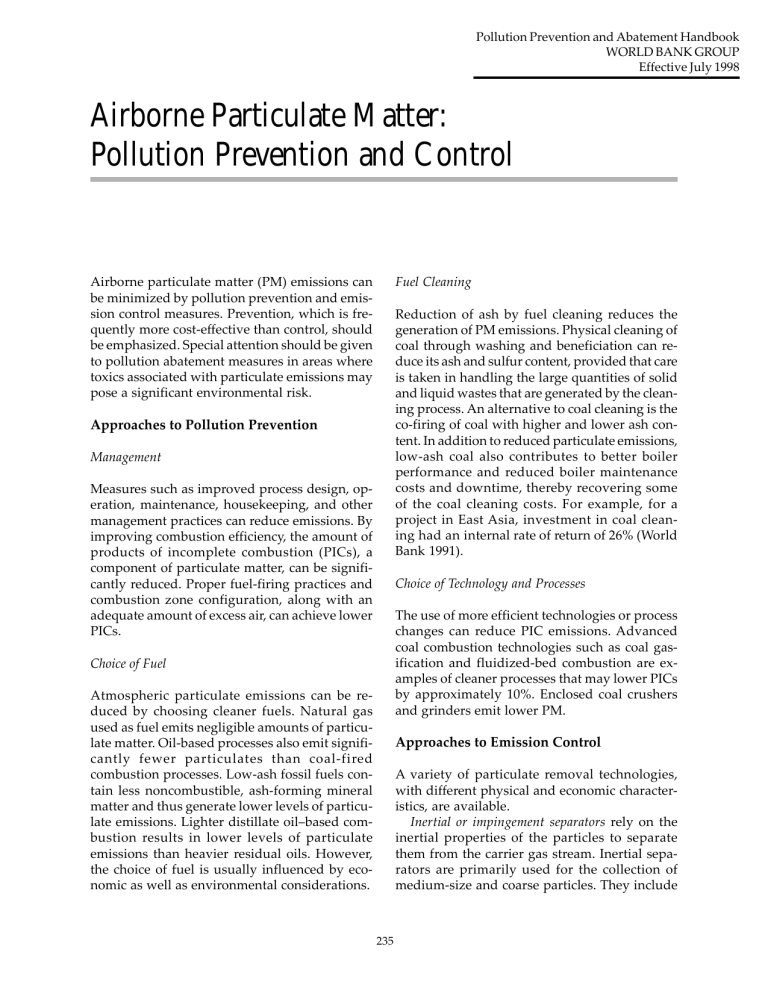 Airborne Particulate Matter Pollution Control Handbook