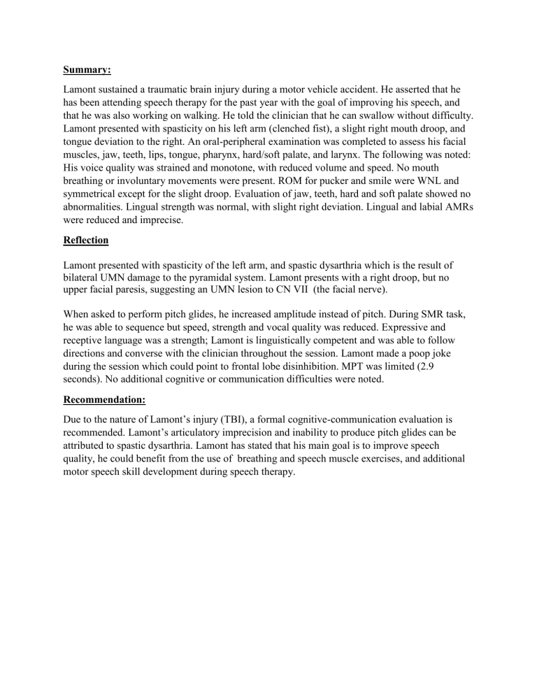 Speech Therapy Evaluation: TBI & Dysarthria