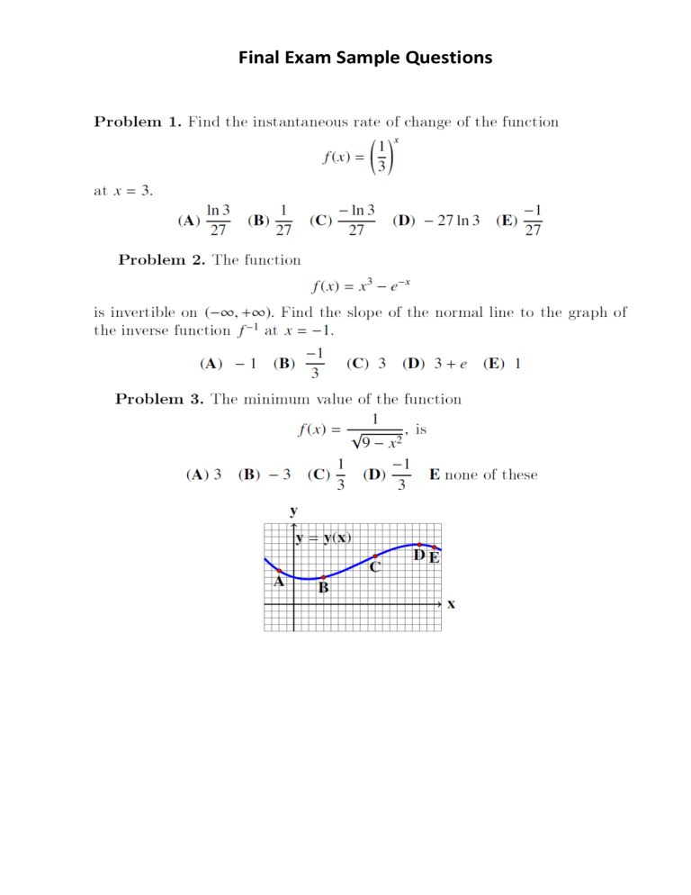 Calculus Exam Sample Questions