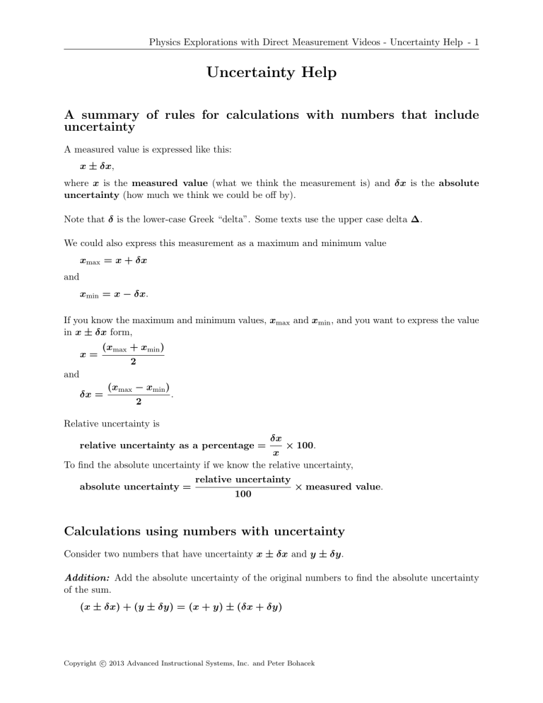 Uncertainty Calculations in Physics: A Guide