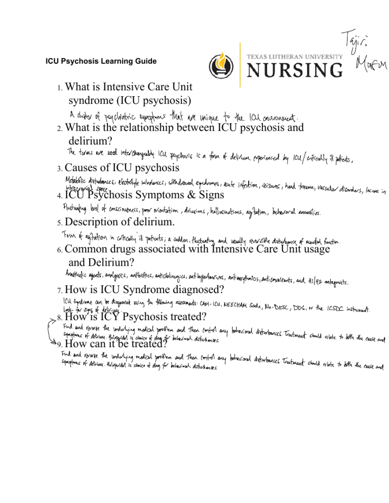 ICU Psychosis Learning Guide: Symptoms, Treatment, Diagnosis