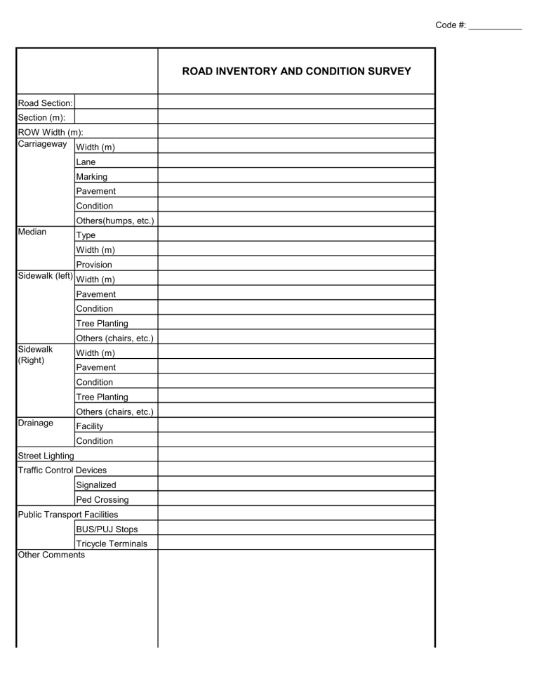 Road Inventory and Condition Survey Form