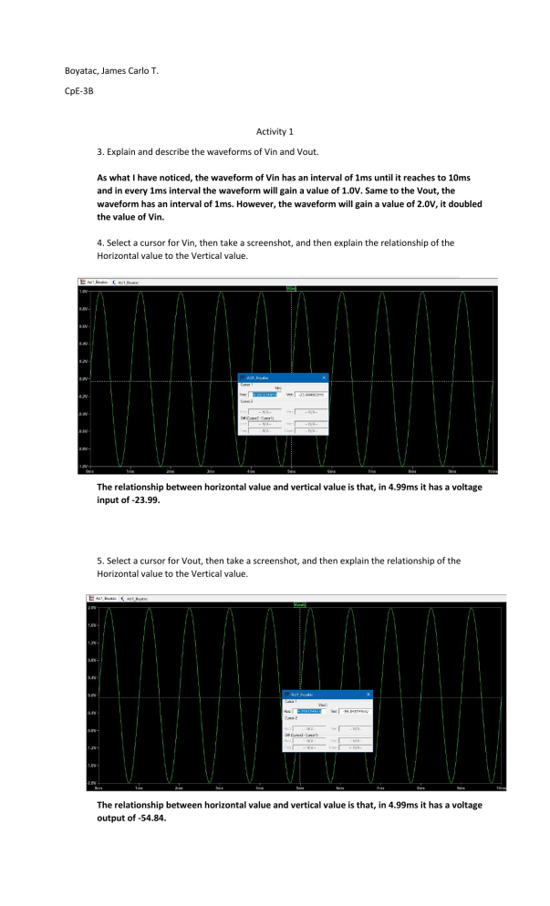 Waveform Analysis: Vin & Vout - Electrical Engineering Activity