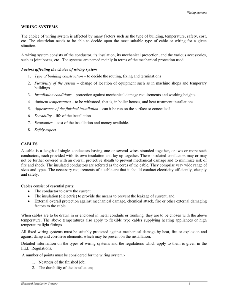 Wiring Systems & Cables: Technical Guide