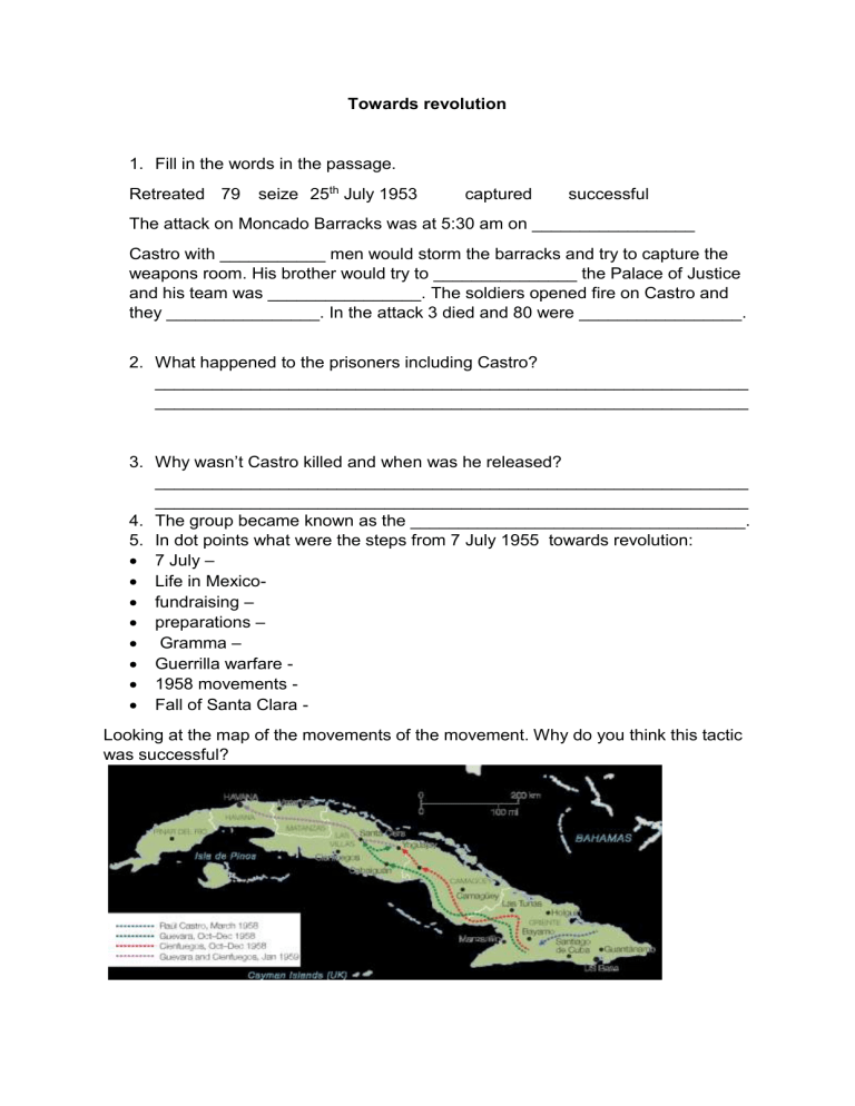 Cuban Revolution Worksheet: Moncada & Castro's Rise