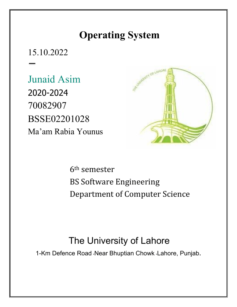 Operating System Coursework Cover Page