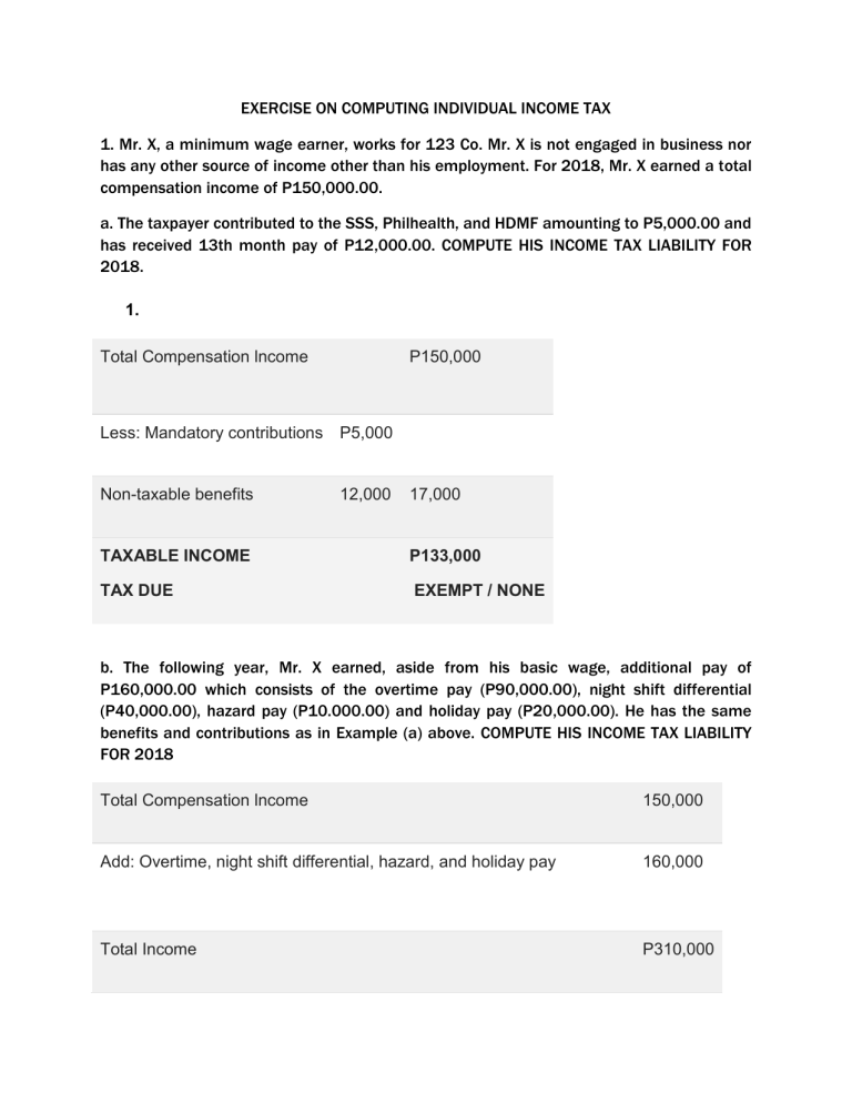 Income Tax Computation Exercise