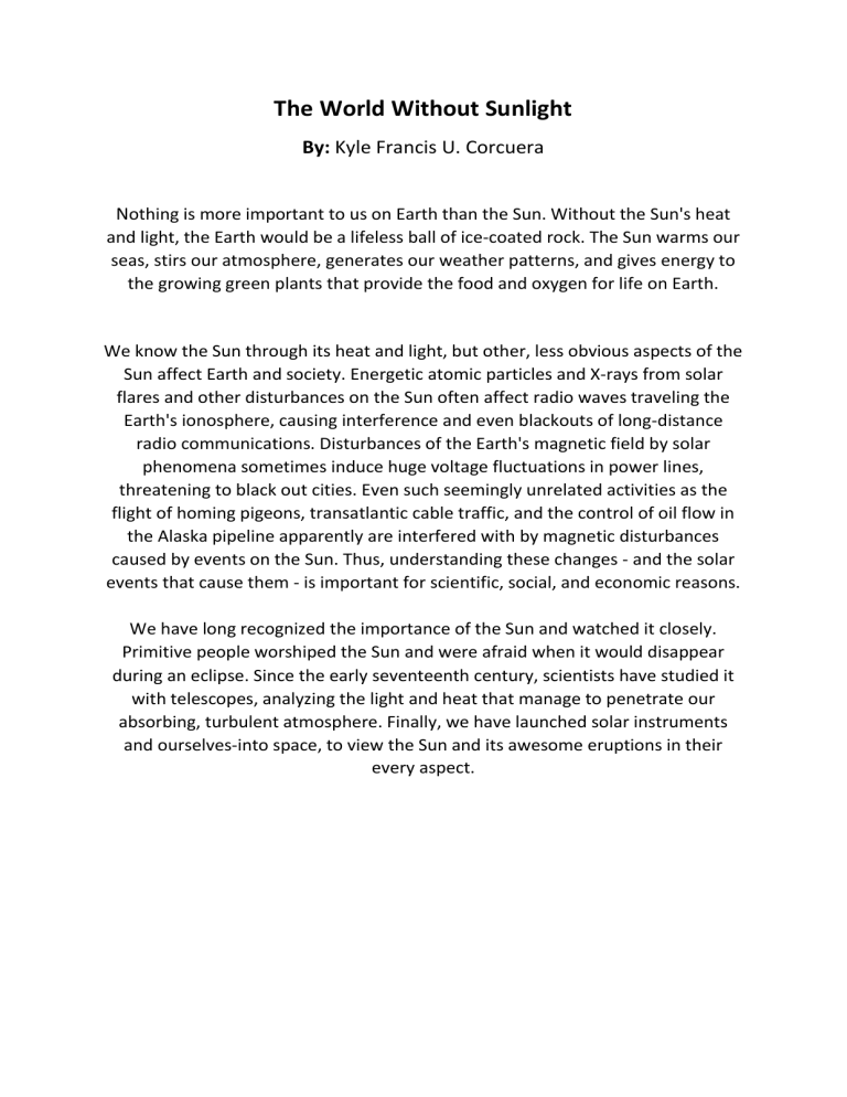 The World Without Sunlight: Sun's Importance to Earth