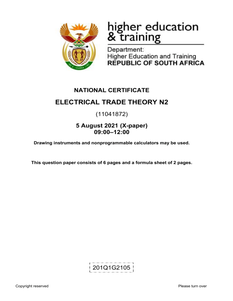 Electrical Trade Theory N2 Exam Paper