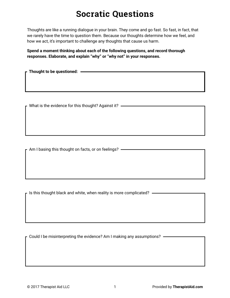 Socratic Questions Worksheet
