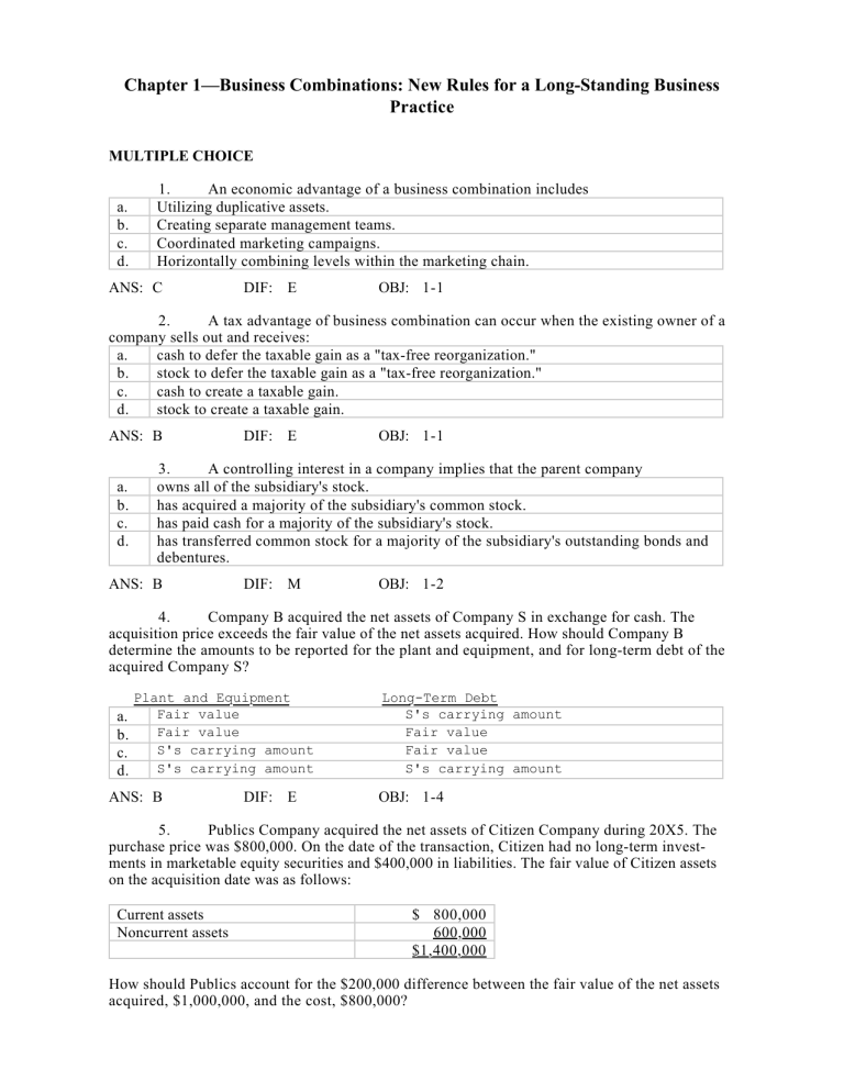 Business Combinations: Practice Questions
