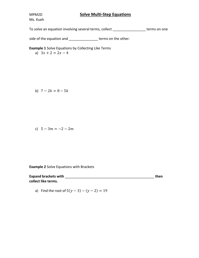Solve Multi-Step Equations Worksheet - High School Math