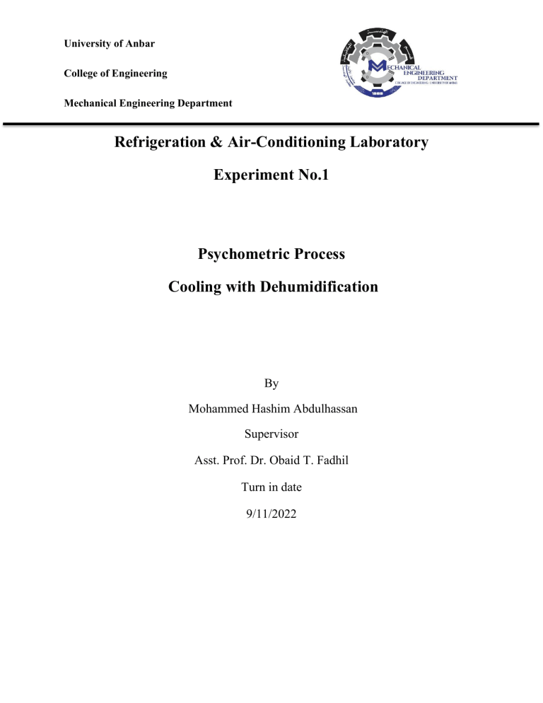 Cooling & Dehumidification: Psychometric Process Lab Report