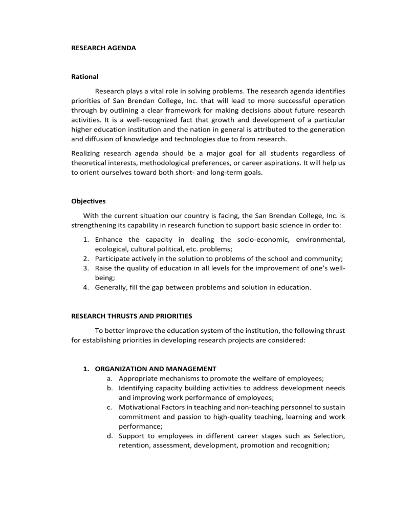 San Brendan College Research Agenda