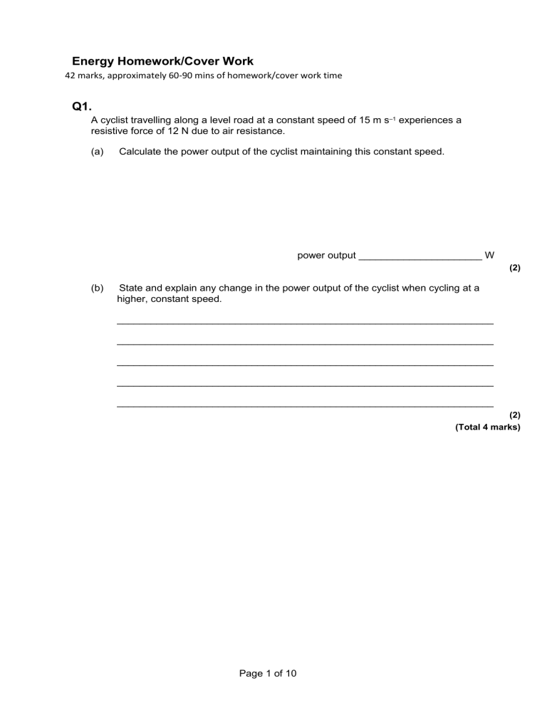 Energy & Power Homework: Physics Problems & Solutions