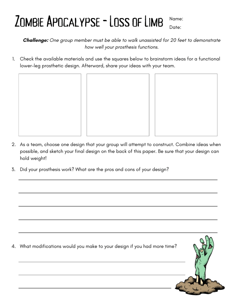 Zombie Apocalypse Prosthetic Design Worksheet