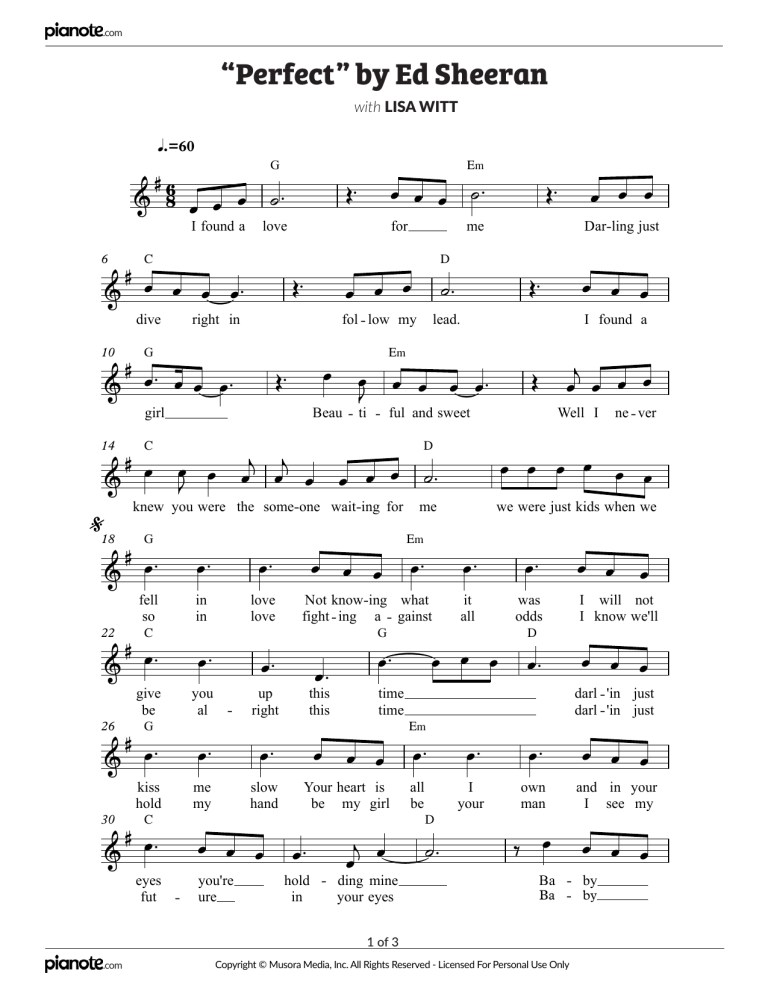 Perfect - Ed Sheeran Sheet Music (Lisa Witt Arrangement)