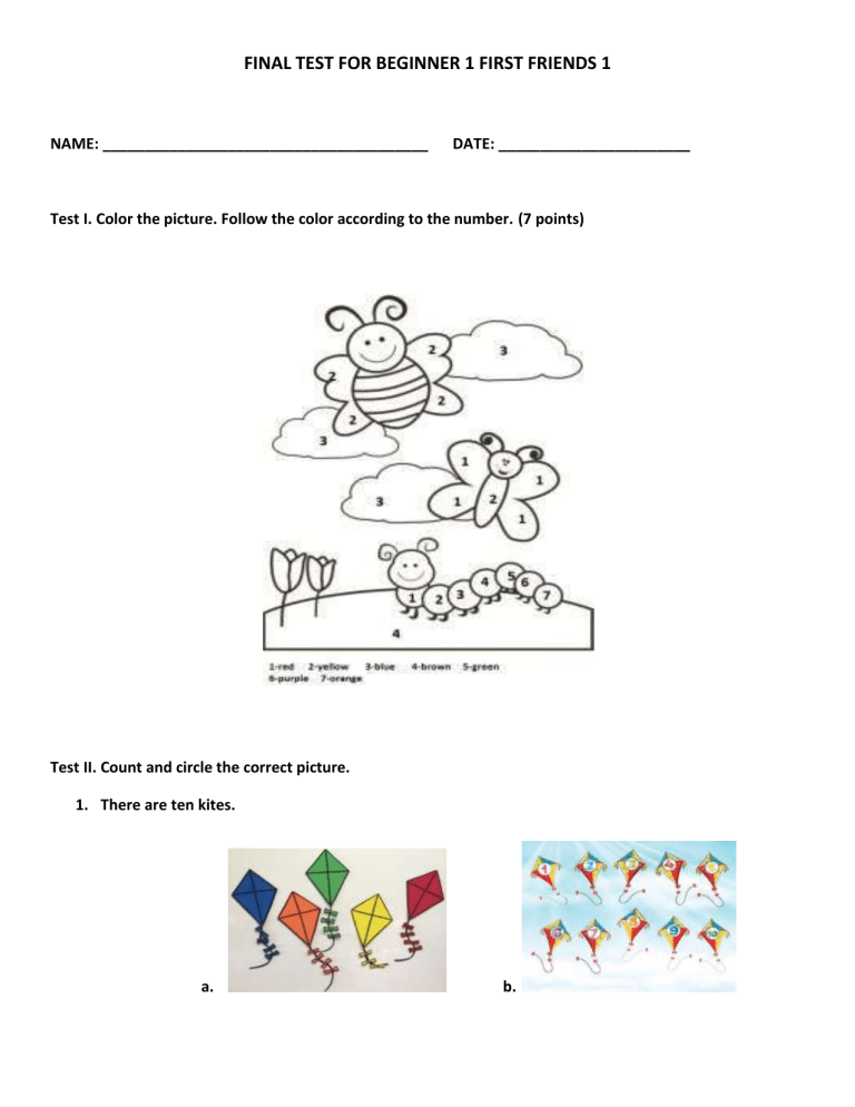 Beginner English Test: Colors, Numbers, Shapes, Letters