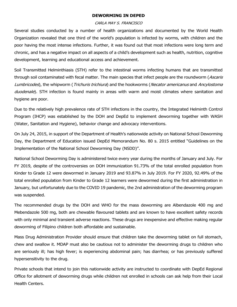 Deworming in DepEd Guidelines