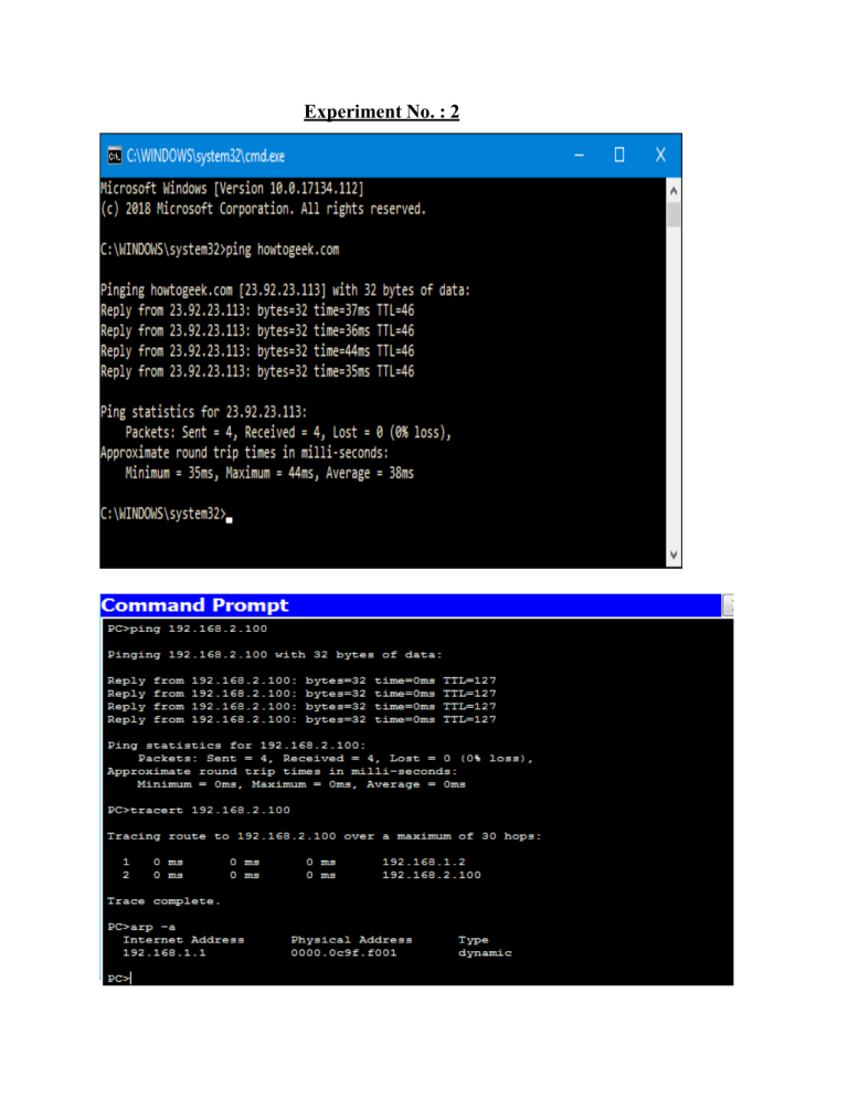 Networking Lab Experiments: Ping, Tracert, ARP