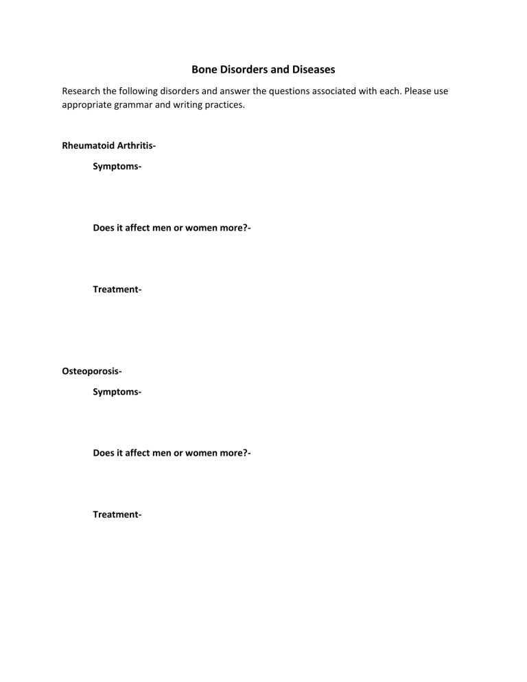 Bone Disorders: Rheumatoid Arthritis, Osteoporosis, Scoliosis