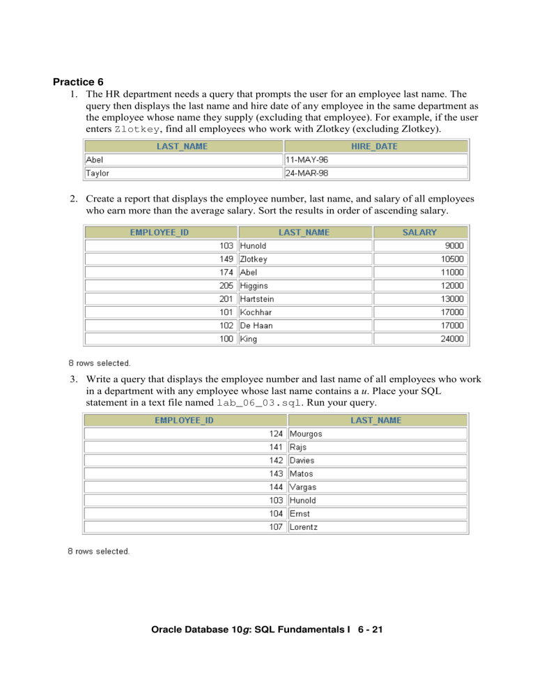 SQL Practice Exercises for HR Data Retrieval
