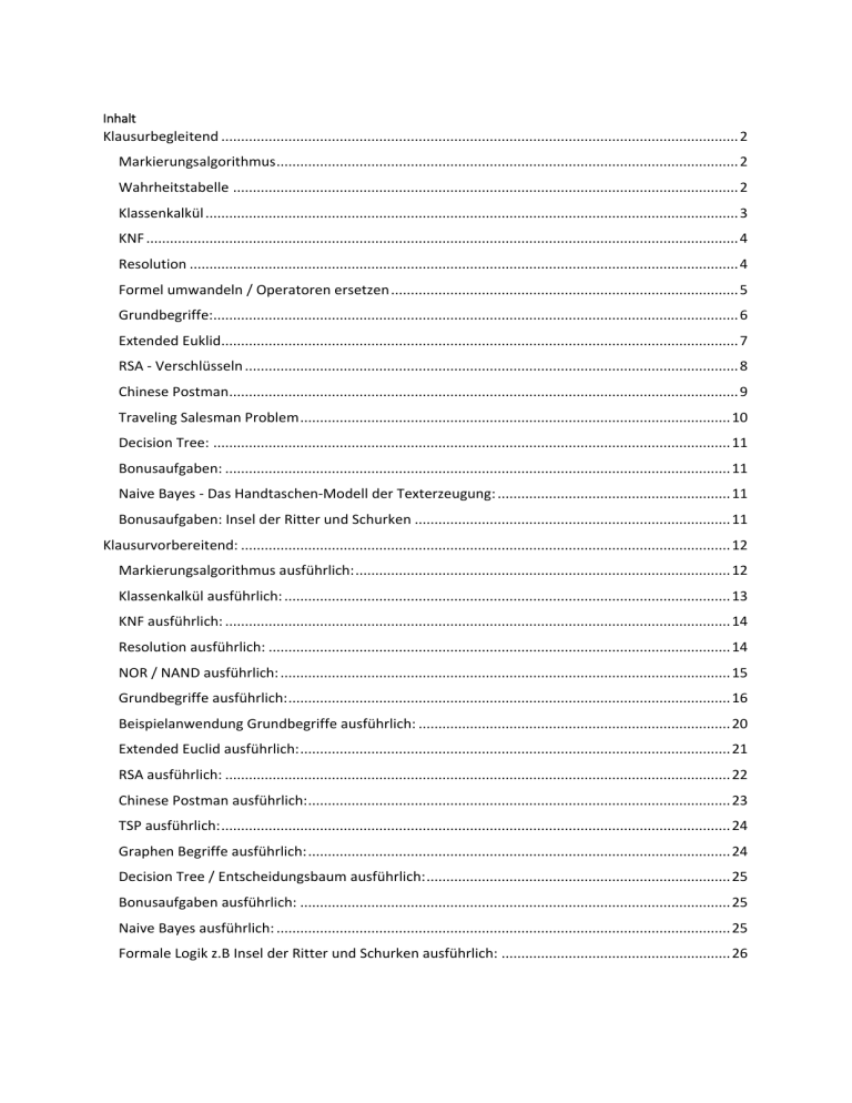 Klausurvorbereitung: Formale Logik, Algorithmen & mehr