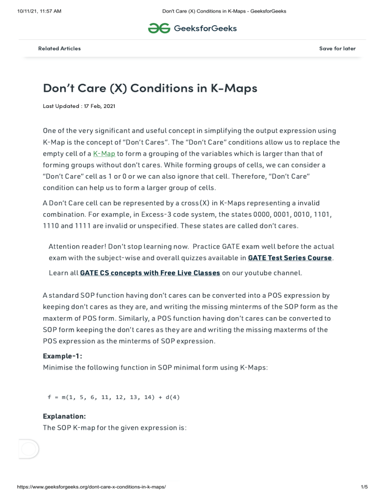 Don't Care Conditions in K-Maps