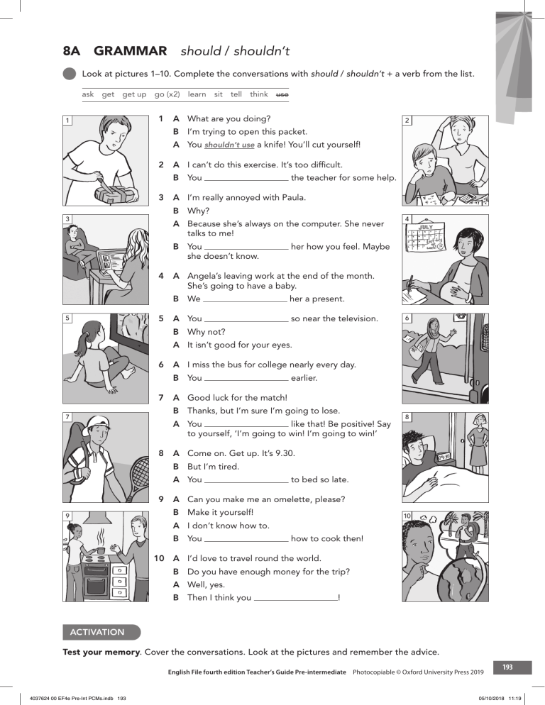 Should/Shouldn't Grammar Worksheet