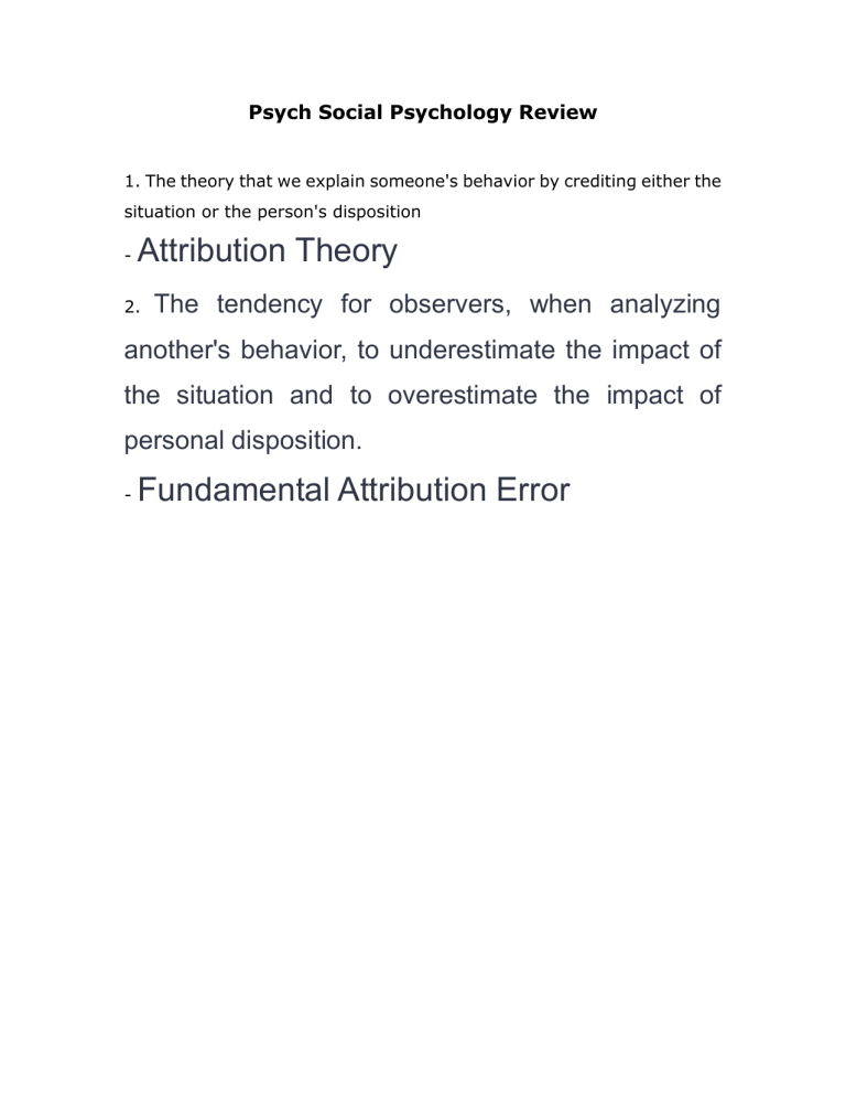 Social Psychology Review: Attribution Theory & Error