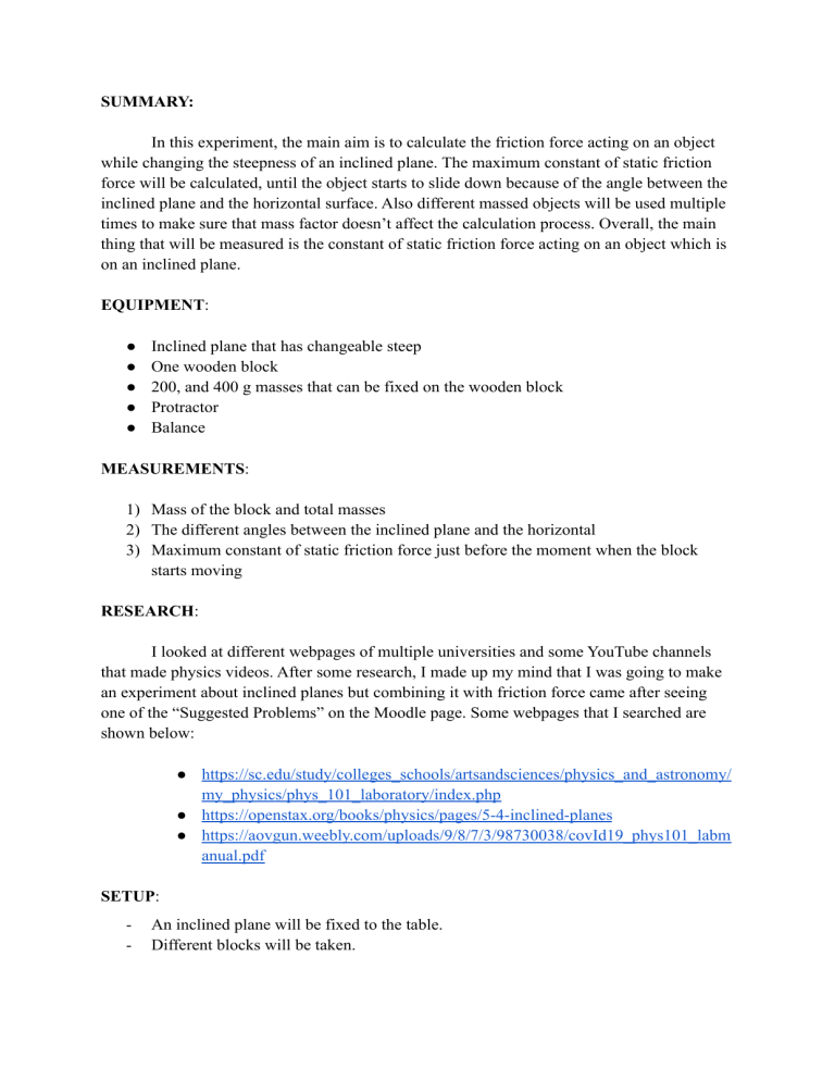 Inclined Plane Friction Lab Report