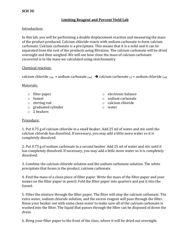 Limiting Reagent & Percent Yield Lab Report - Chemistry