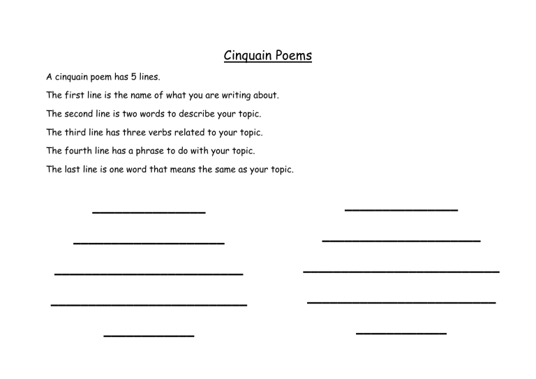 Cinquain Poem Worksheet: Learn & Write!