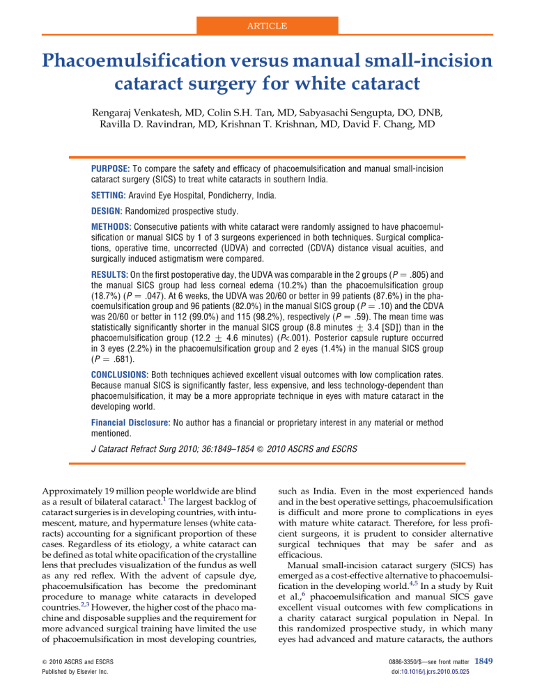 Phaco vs Manual SICS for White Cataract: A Study