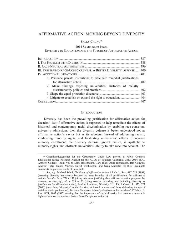 Affirmative Action: Moving Beyond Diversity
