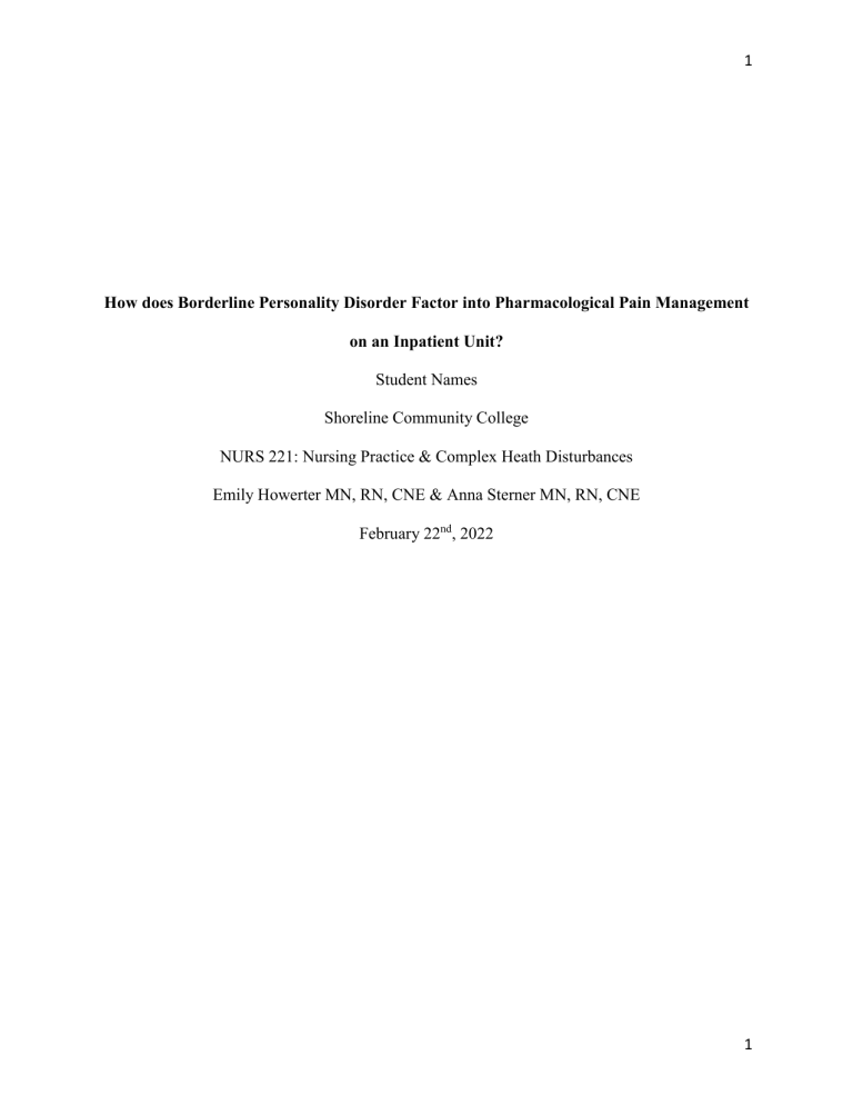 BPD & Pain Management: Inpatient Unit Study
