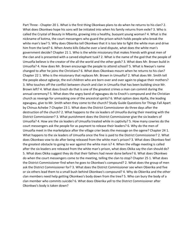 Things Fall Apart Study Guide Questions
