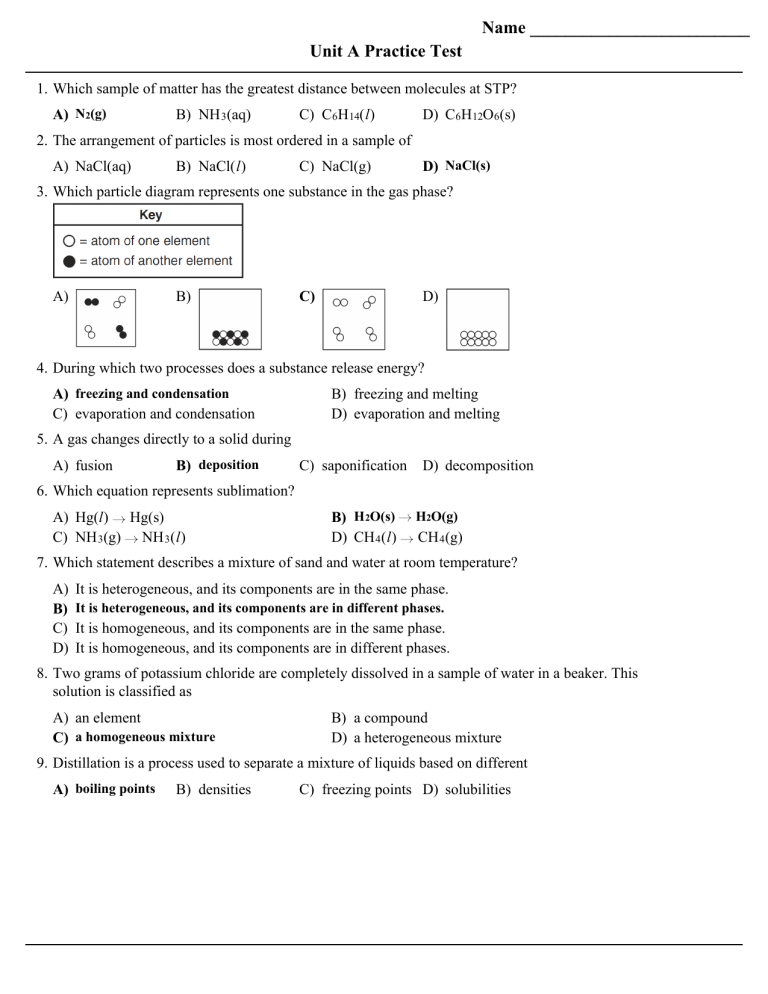 Chemistry Practice Test: States of Matter & Mixtures