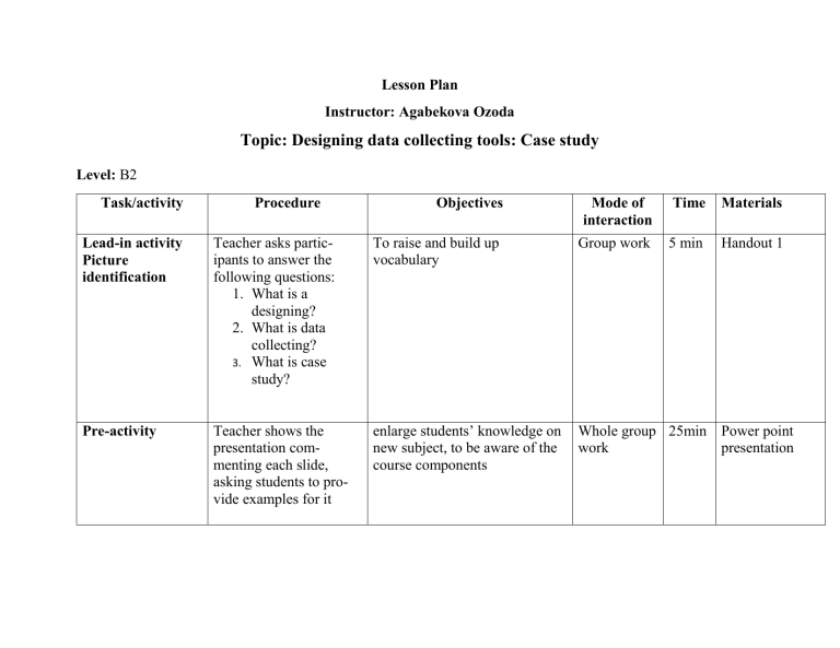 Lesson Plan: Designing Data Collection Tools