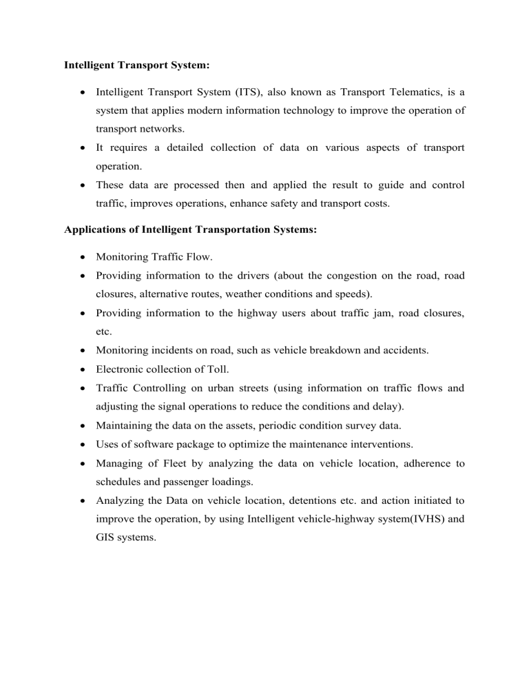 Intelligent Transport Systems Overview