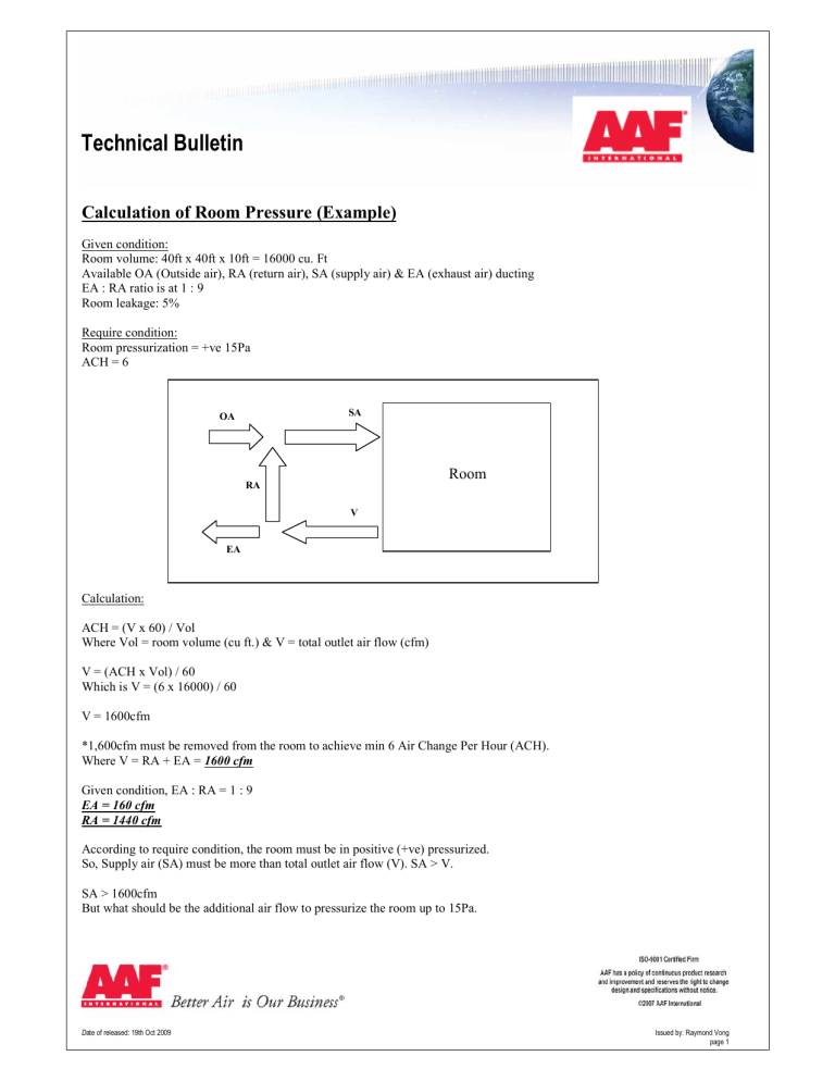 Room Pressure Calculation: HVAC Technical Bulletin