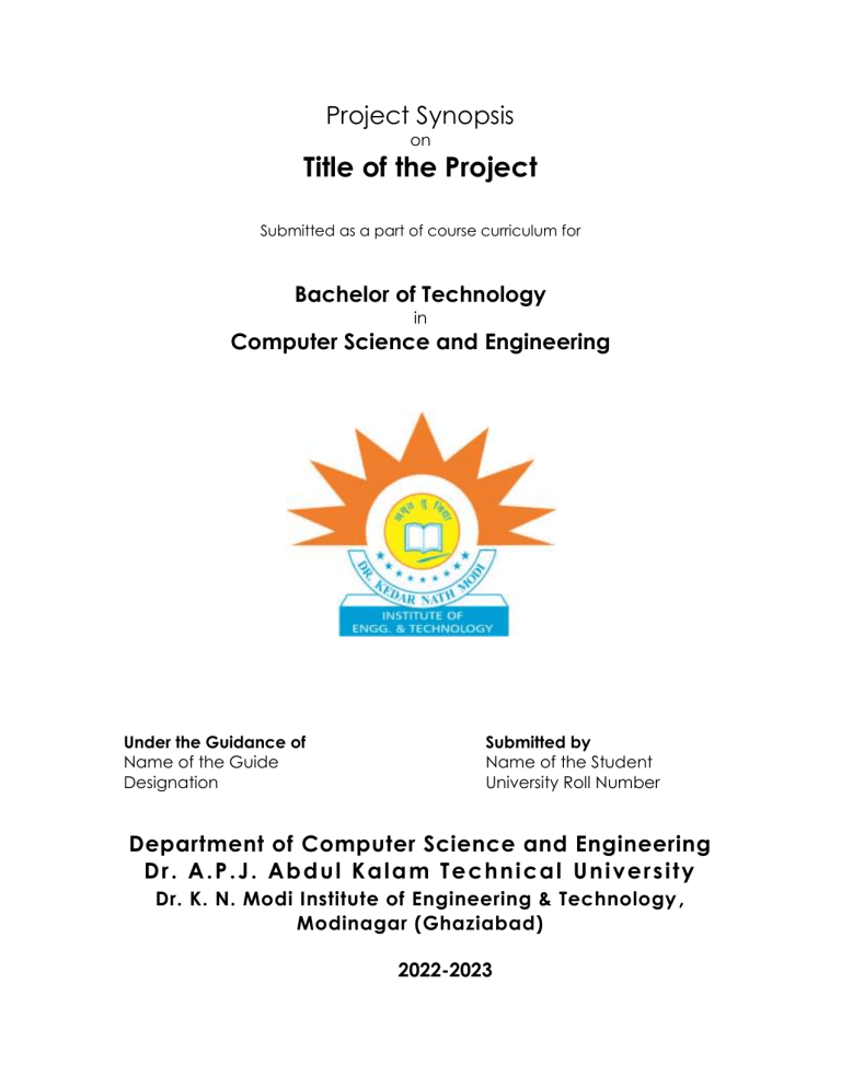 Project Synopsis: Computer Science & Engineering