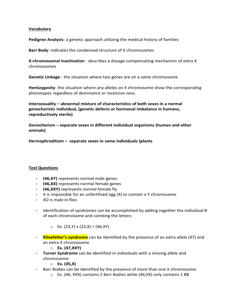 Genetics Study Guide: Chromosomes, Linkage, Recombination