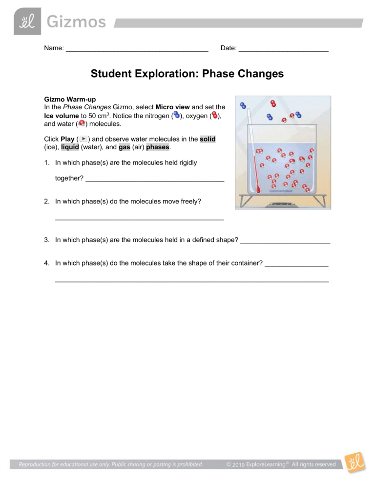 Phase Changes: Student Exploration Worksheet