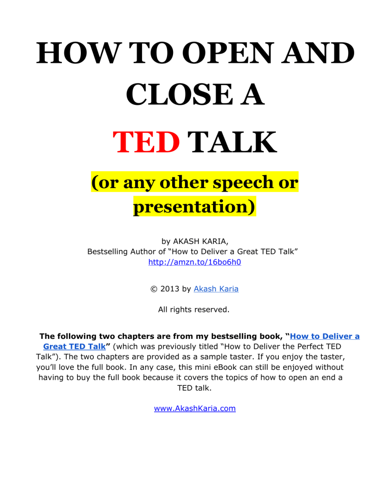Open & Close a TED Talk: Speech Presentation Guide