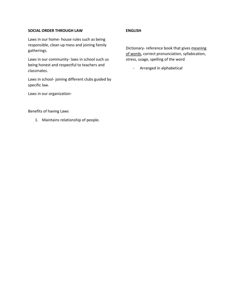 Social Order & Dictionary Basics